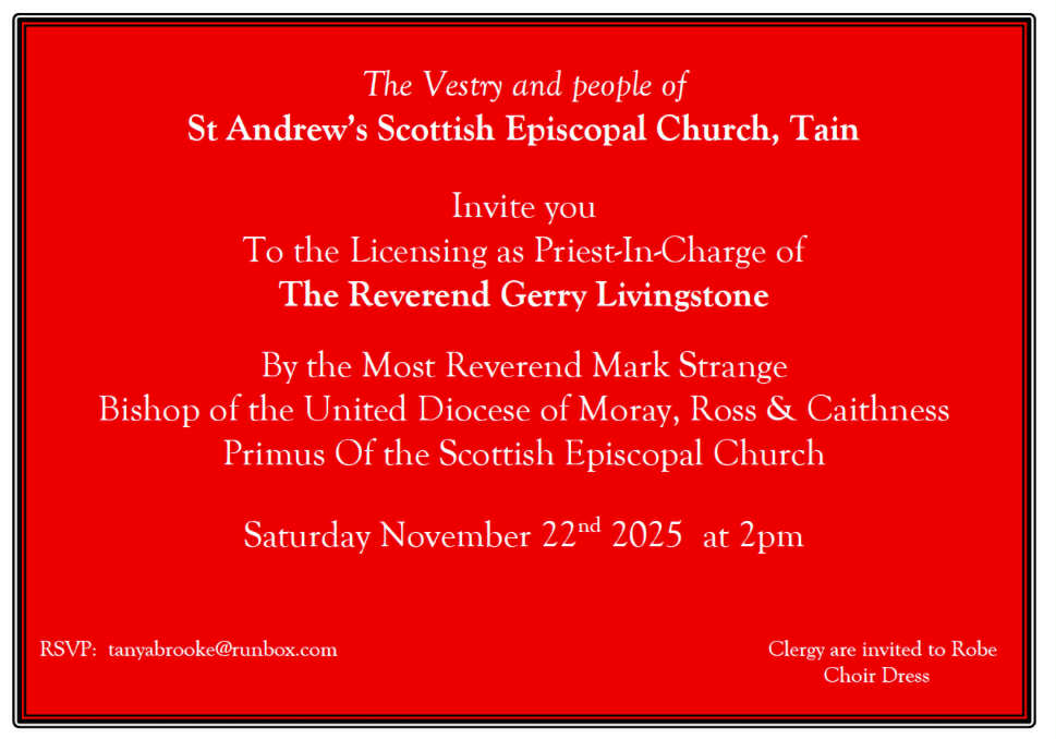 Invitation to the Installation of REv Gerry Livingstone as Priest in ...